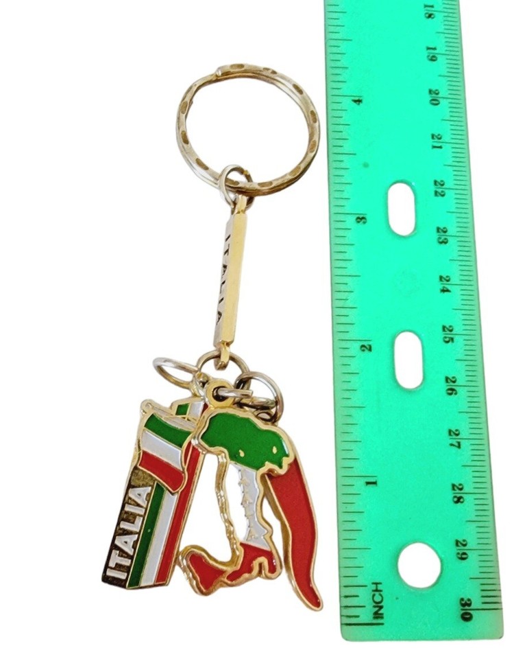 Italy Keychain Italia Country Map Flag Silvertone Metal Enamel Souvenir ...