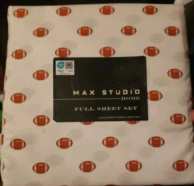 Max Studio Home FOOTBALL Print FULL Size Sheet Set OEKO TEX Flat/Fitted ...