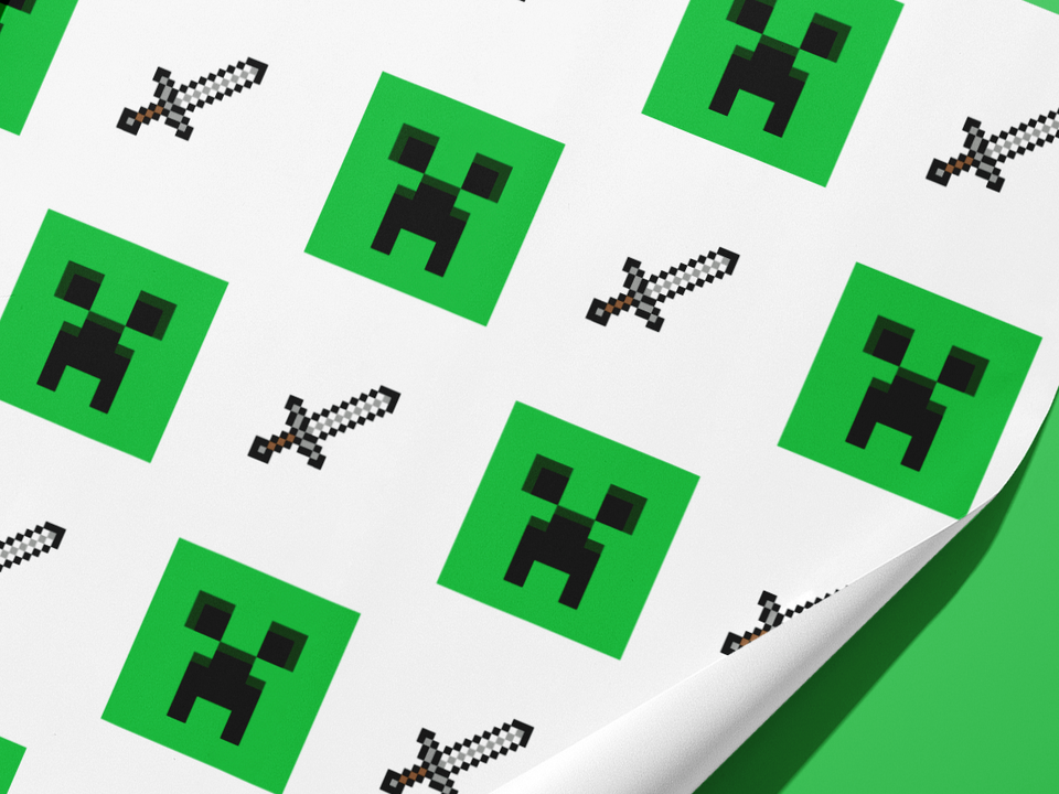 Minecraft Wrapping Paper - Colourful Creeper and Sword - Eco ...