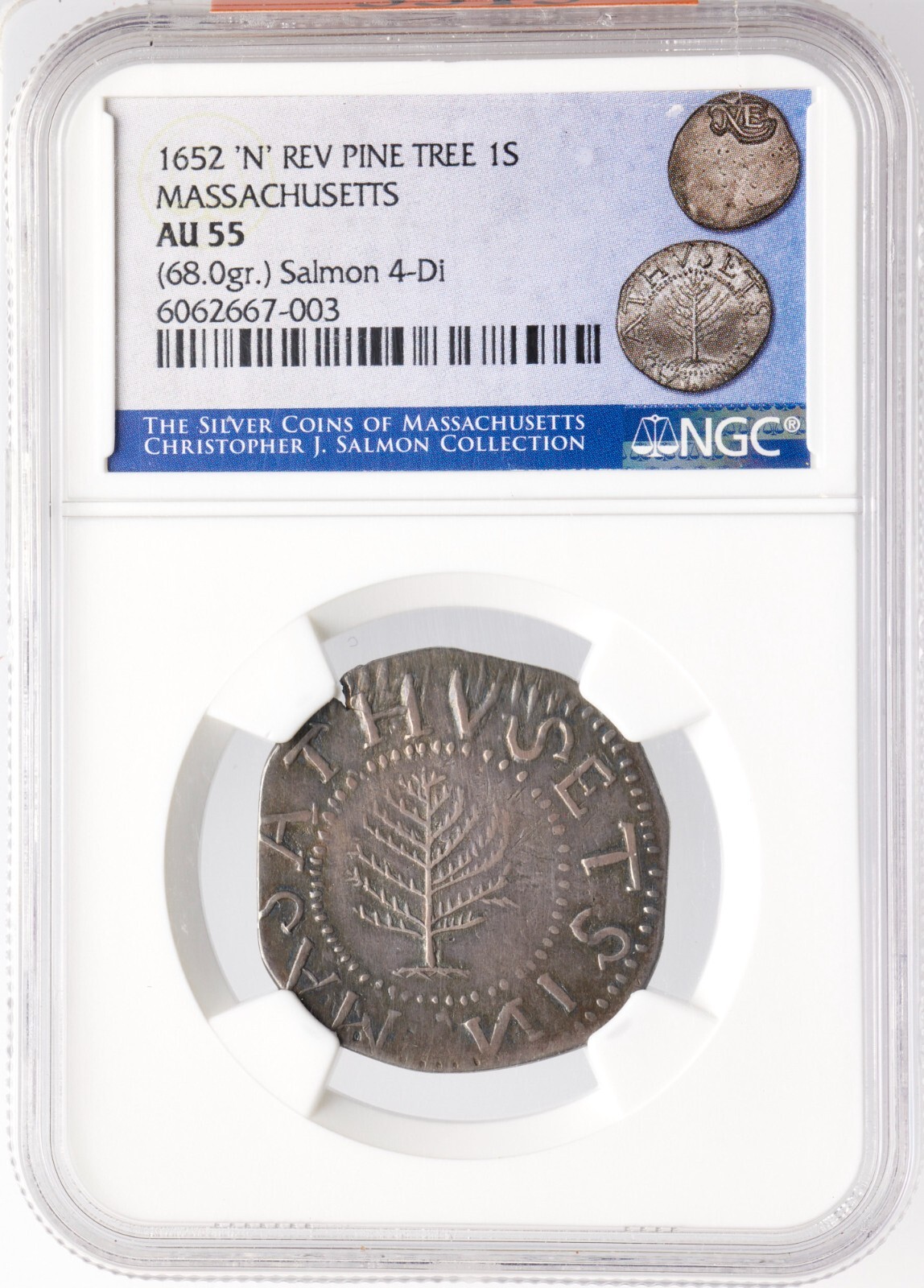 Collectors Corner - 1652 N-5 R-4 NGC AU 55 N Rev Massachusetts Pine ...