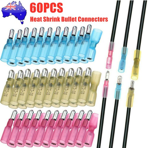 60pcs Heat Shrink Male & Female Crimp Terminals Bullet Spade Wire ...