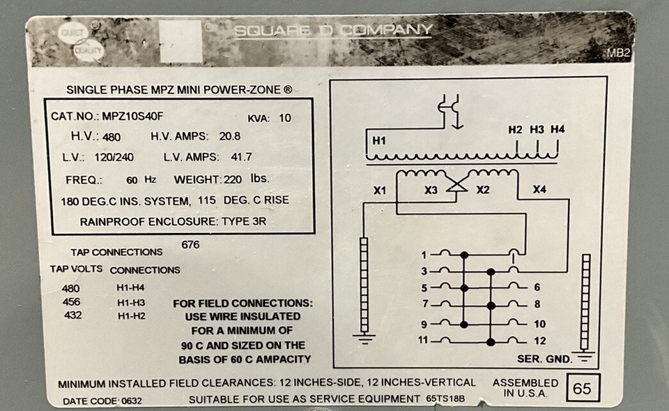 Square D 10KVA 480V 60Hz Mini Power Zone 1PH MPZ10S40 🟦 | eBay