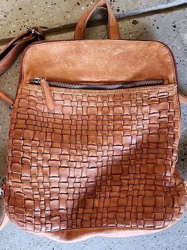 Vilenca Holland Chestnut Leather Woven Backpack Basket weave Hand Bag ...