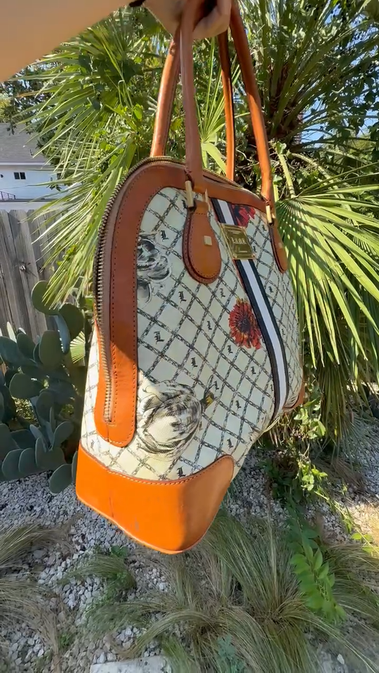 L.A.M.B. Gwen Stefani Marigold print Bowler Bag - brown leather straps ...