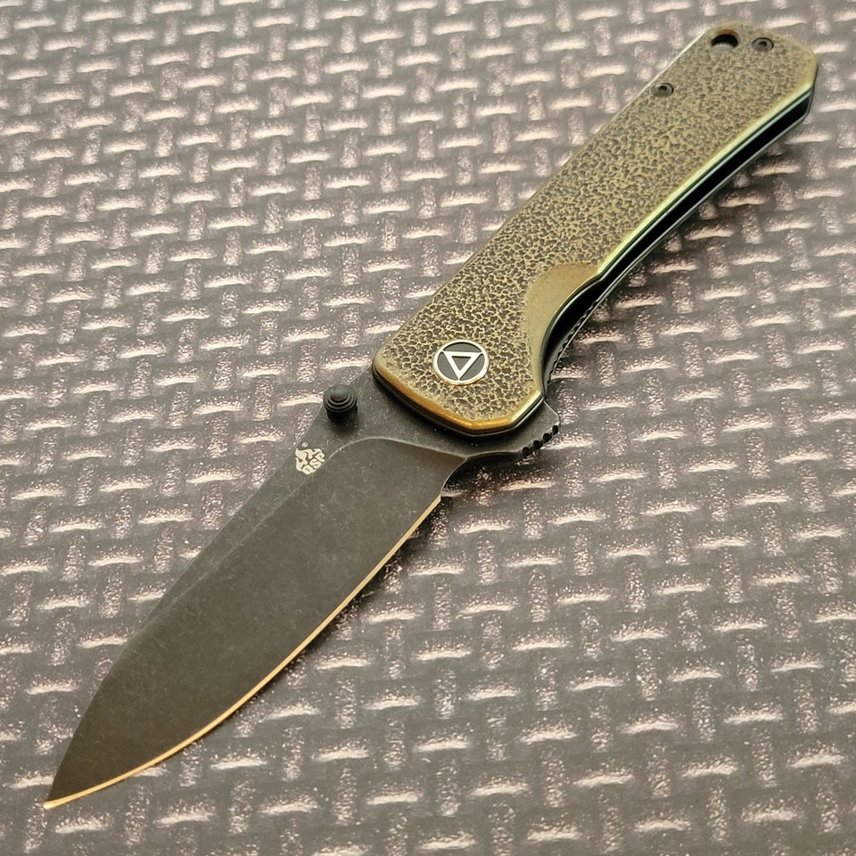 QSP Hawk Flipper Knife Liner Lock Brass Handles 14C28N Steel Blade 4.25 ...