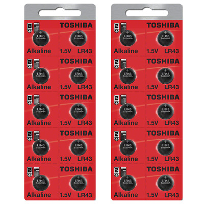 Toshiba LR43 (186) 1.5V Alkaline Button Cell Battery (20 Batteries) | eBay