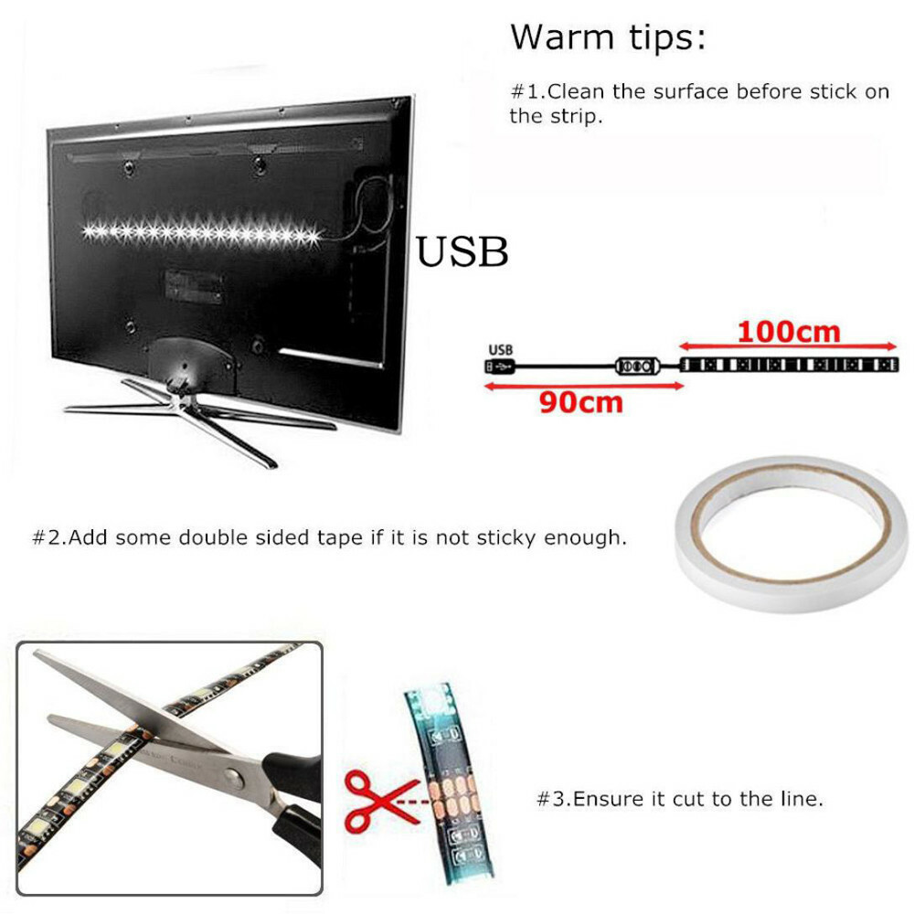 USB Powered RGB 5050 LED Strip Lighting For TV Computer Background ...
