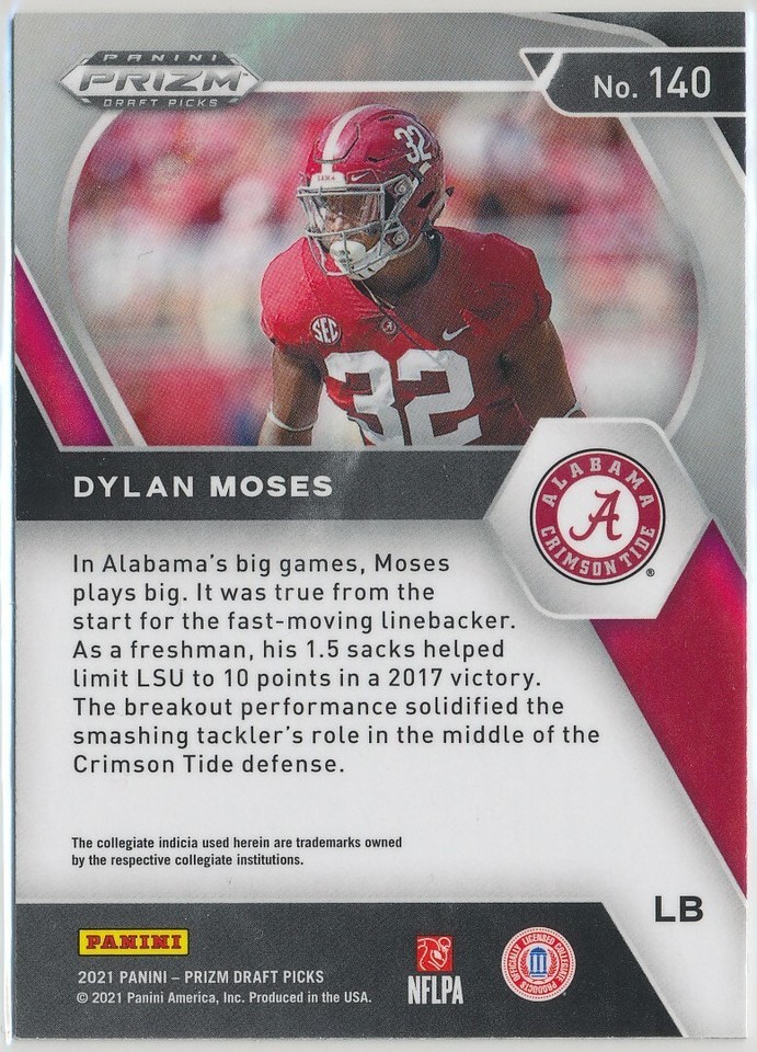 Dylan Moses - Alabama Crimson Tide - 2021 Prizm Draft Picks Football ...