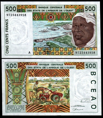 West African States IVORY COAST 500 FRANCS P-110A 1997 Dam UNC WAS ...