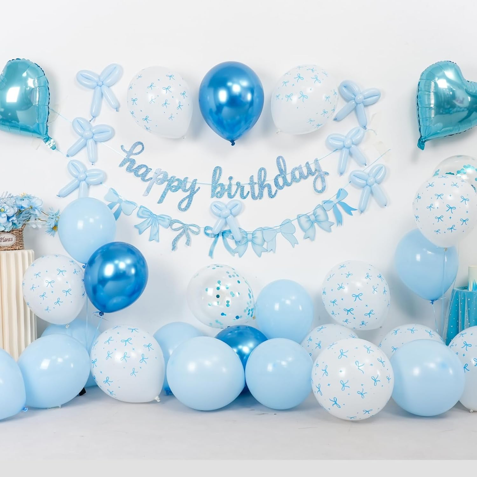 Blue Bow Birthday Decorations,Bow Coquette Party Decorations with Blue ...