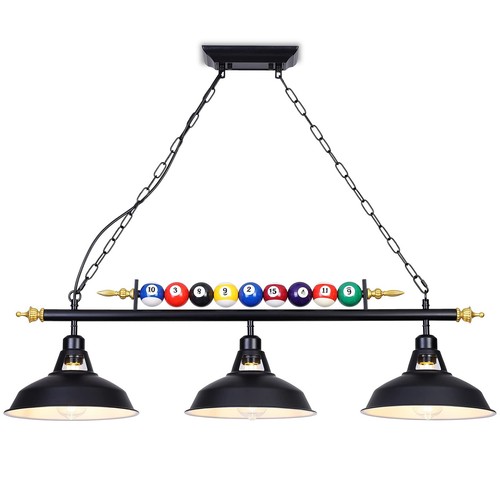 3-Light Billiard Pool Table Lights Hanging Over Pool Table, Black Matte ...