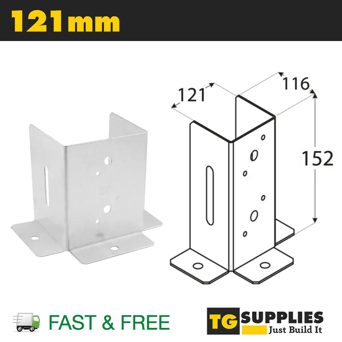 Galvanised Post Support Post Bracket Fence Foot Post Base Bolt Down ...