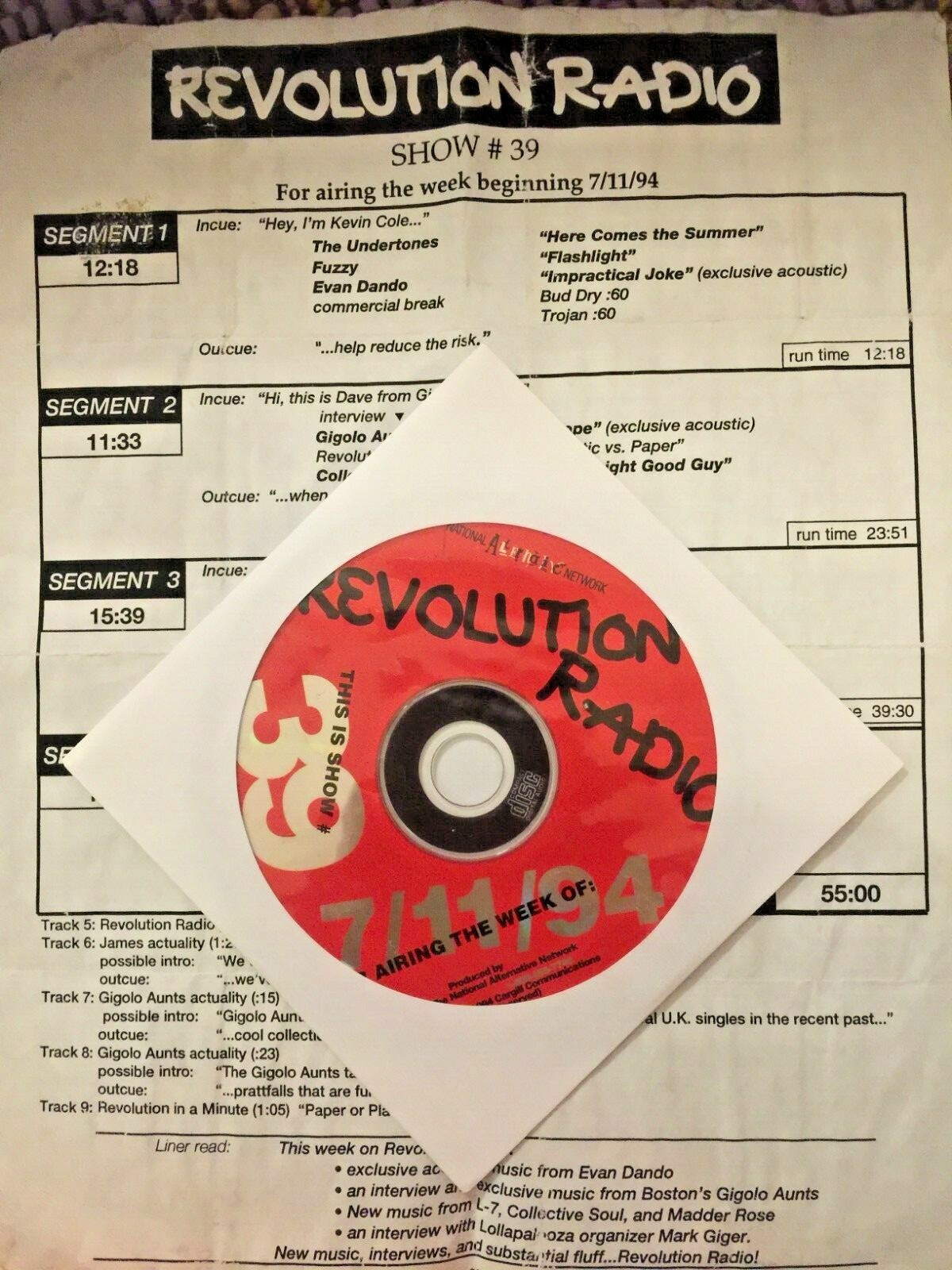 RADIO SHOW: REVOLUTION RADIO 7/11/94 FUZZY, GIGOLO AUNTS, MADDER ROSE ...