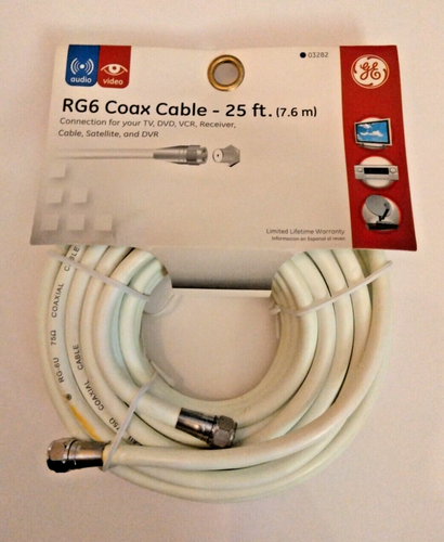 GE RG6 25ft White Coaxial Cable For Video Connection for TV DVD & VCR ...