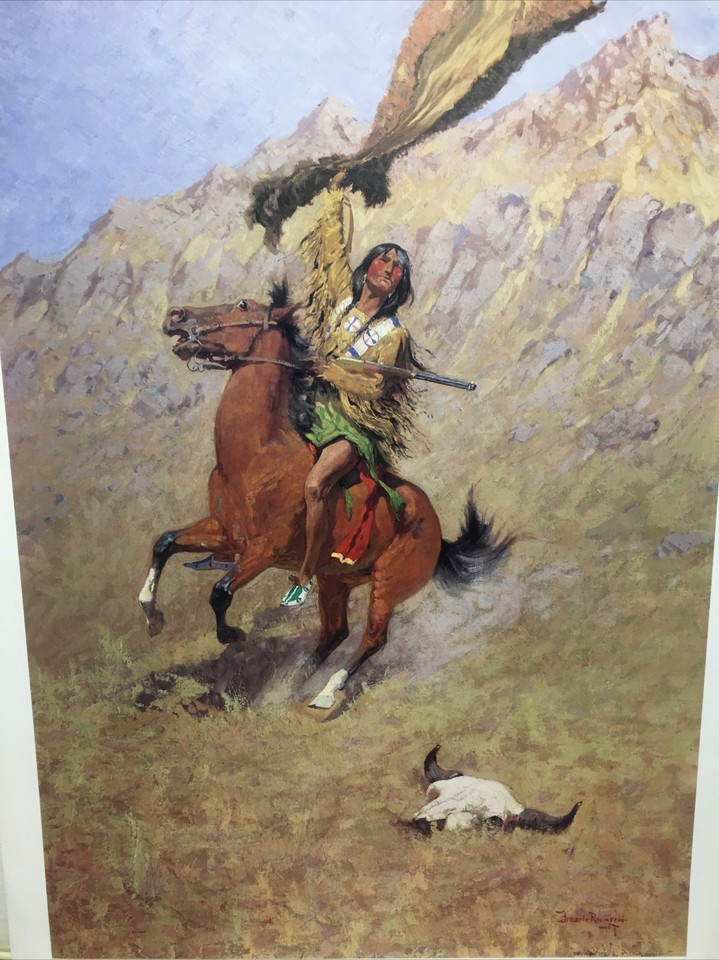 Frederick Remington IF SKULLS COULD TALK 23x32” Native American Hunting ...