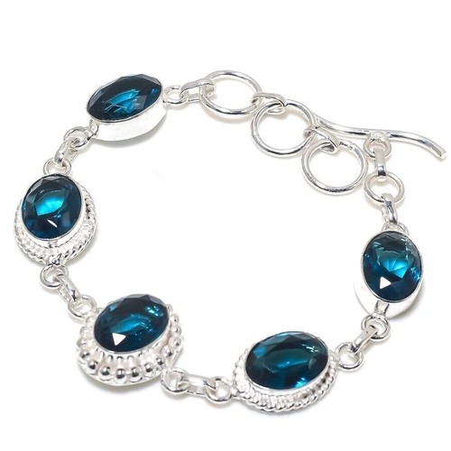 London Blue Topaz Gemstone Handmade 925 Sterling Silver Jewelry Bracelet Sz 7-8" | eBay