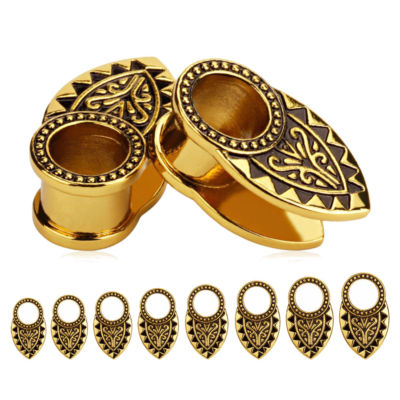 GOLD BLACK TRIBAL AZTEC Ear Flesh Tunnels Piercing Stretchers Plugs ...