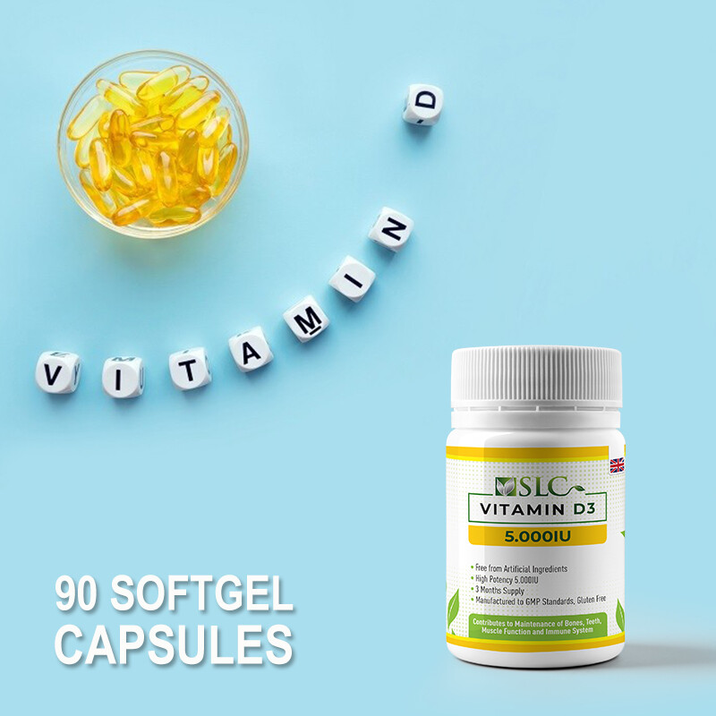 Vitamin D D3 5000 IU Capsules SLC Maximum Strength 90 Soft Gel Capsules ...
