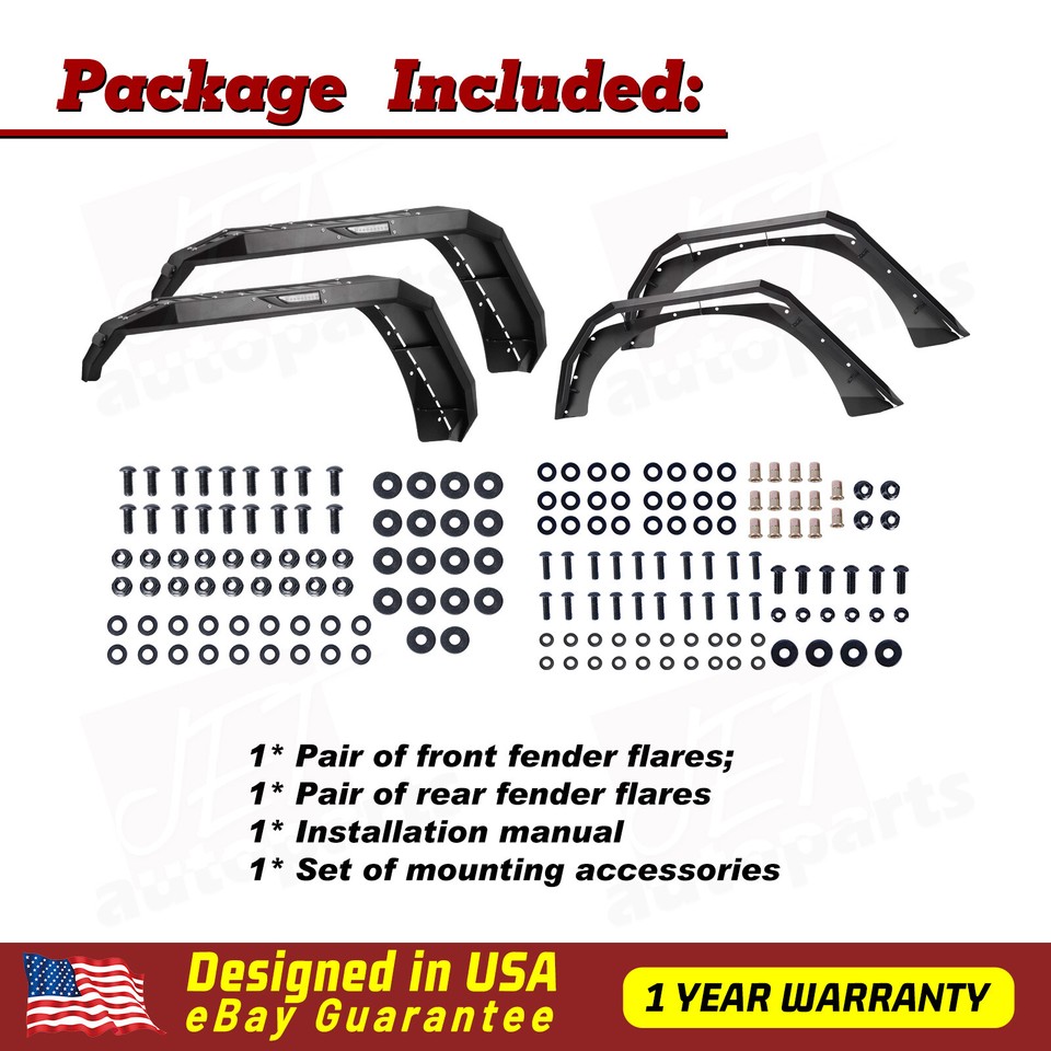Front & Rear Fender Flares 4PC for 2007-2018 Jeep Wrangler JK JKU Duty ...