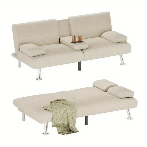 Modern Sofa Bed Folding Couch with Removable Armrests, Metal Legs, 2 ...