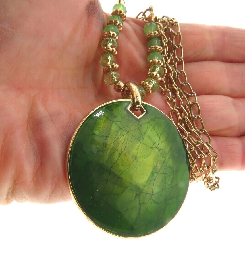 Kenneth Cole Beaded Necklace Green Enamel Pendant | eBay UK