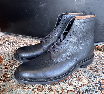Frye Seth Cap Toe Boots Men 12 D Ankle Black Pebbled Leather Lace Up ...