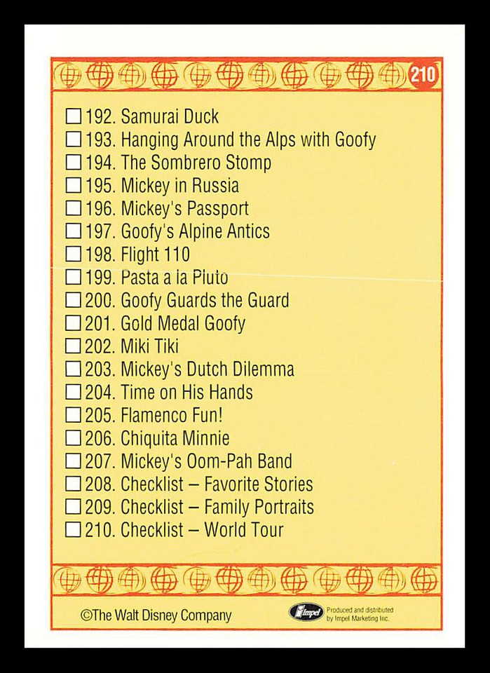 1991 Impel Disney #210 World Tour Checklist | eBay