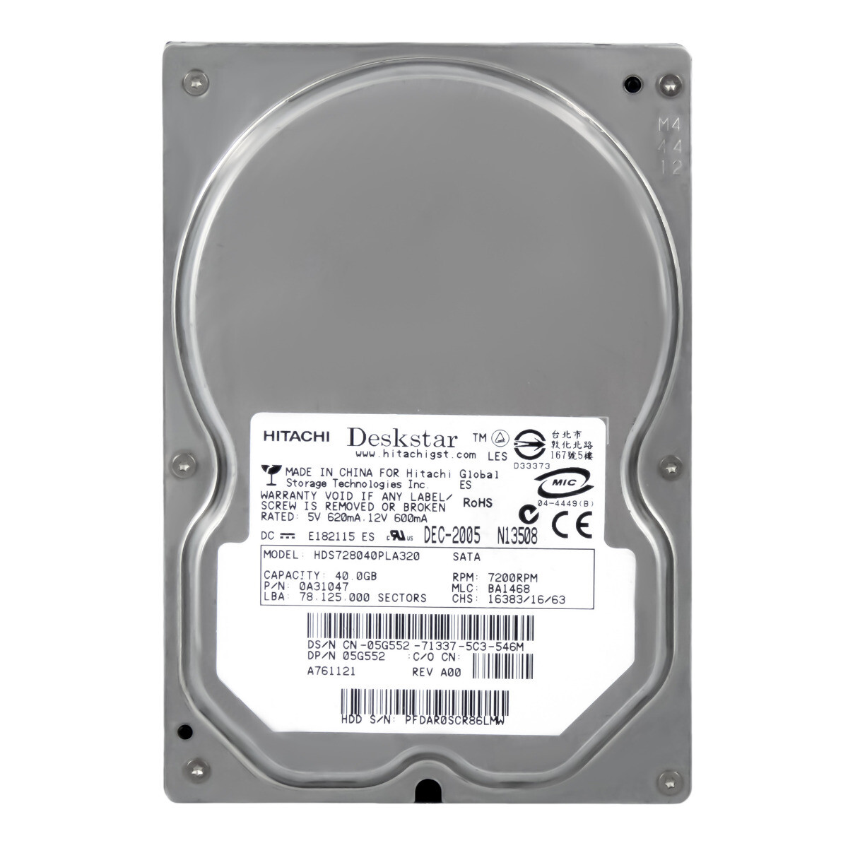 HITACHI DeskStar 7K80 40GB 7.2k 2MB SATA II 3.5'' HDS728040PLA320 ...