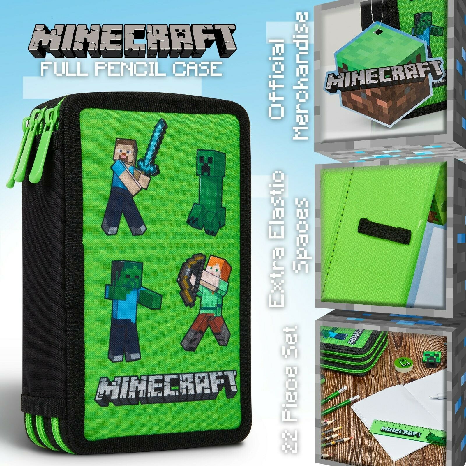 Minecraft Pencil Case, Large Pencil Case 3 Compartment Filled with ...
