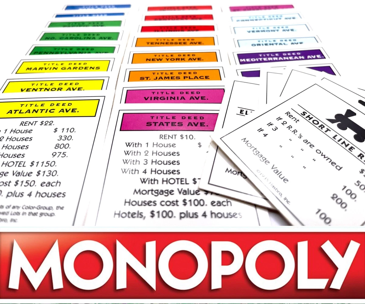 All Original Monopoly Property Cards