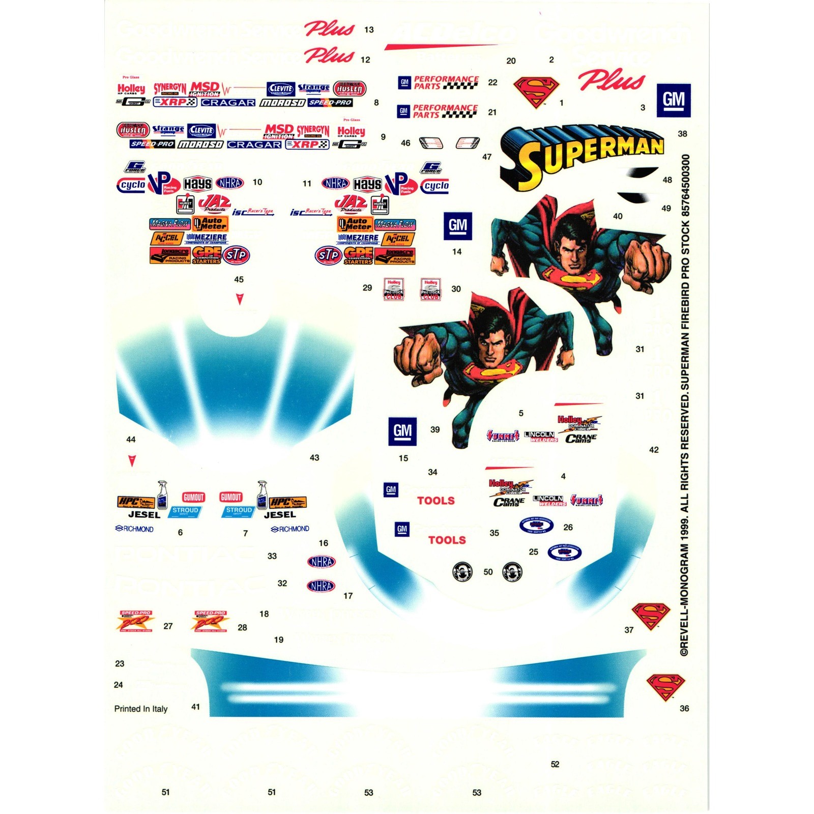 Revell Monogram Superman Firebird Pro Stock Model Car Decal Sheet ...