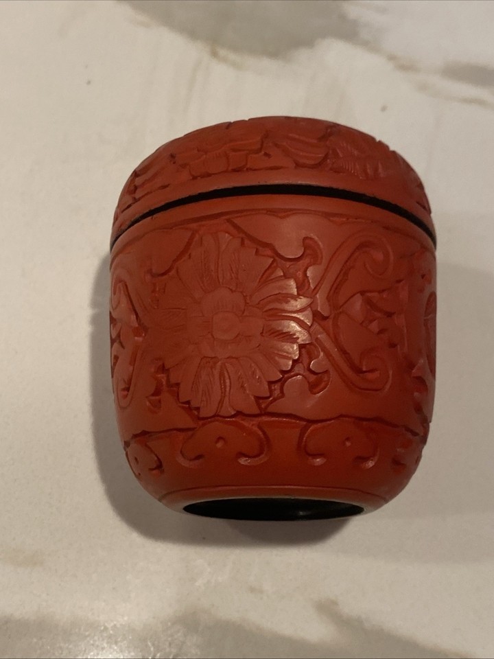 Chinese Cinnabar Carved Lacquer Box Pendant Beads Set Red Floral ...