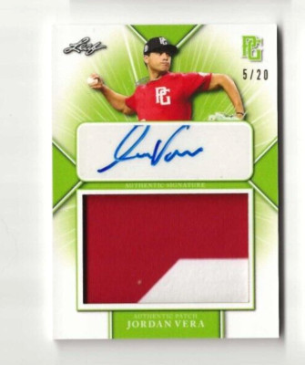 2021 JORDAN VERA LEAF PERFECT GAME AUTO 2 COLOR PATCH GREEN ROOKIE #5/ ...