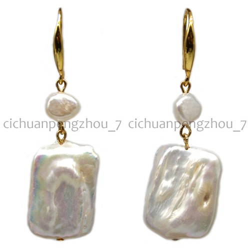 15-20mm Rectangle White Pearl Natural 7-8mm Baroque Dangle Gold Hook ...