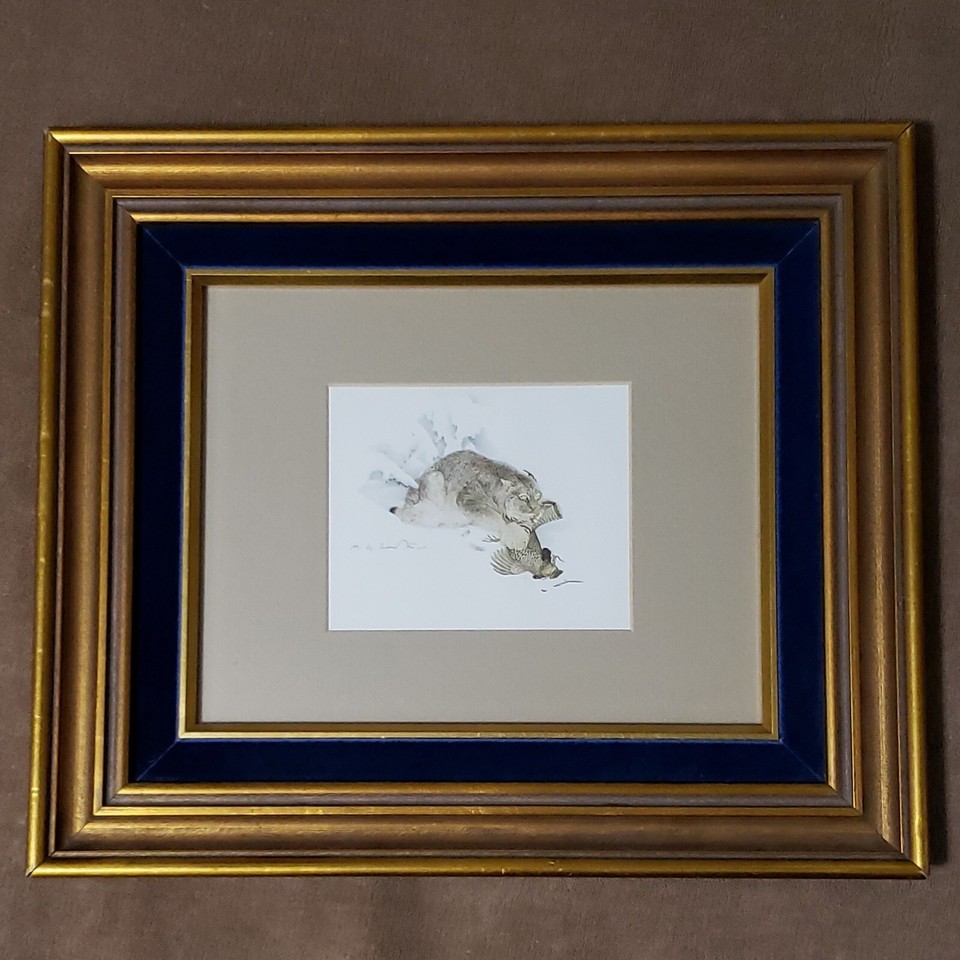 Lynx with Grouse in Snow-M.G. Loates-framed/matted Art Print-15" X 13 ...