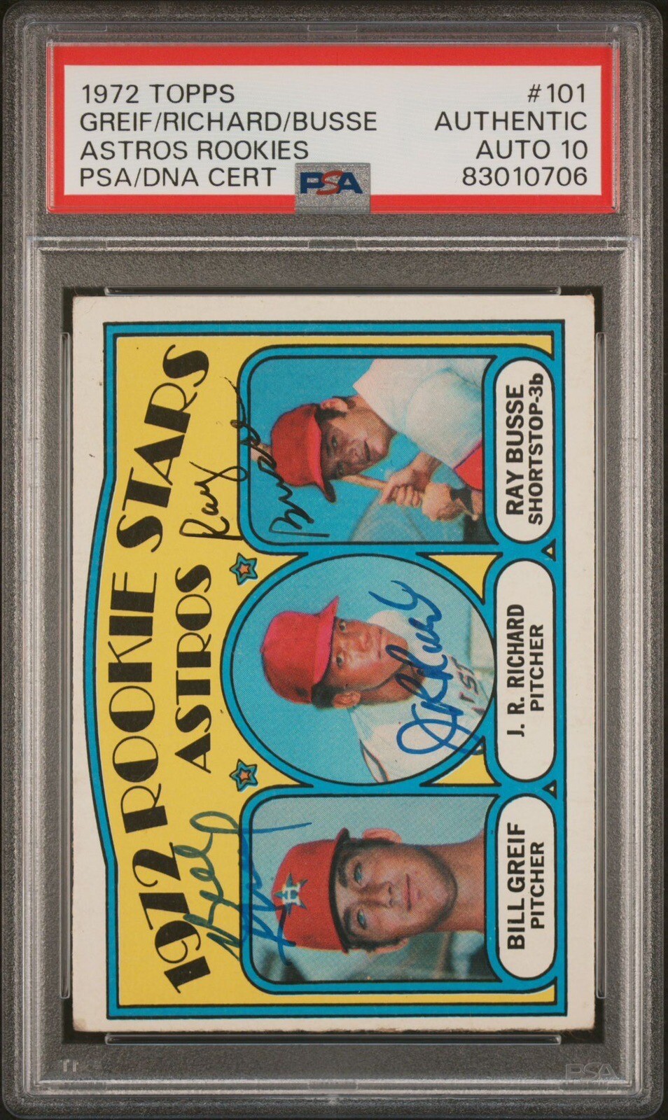1972 Topps Astros Rookie Stars Greif, Richard, & Busse Autograph PSA ...