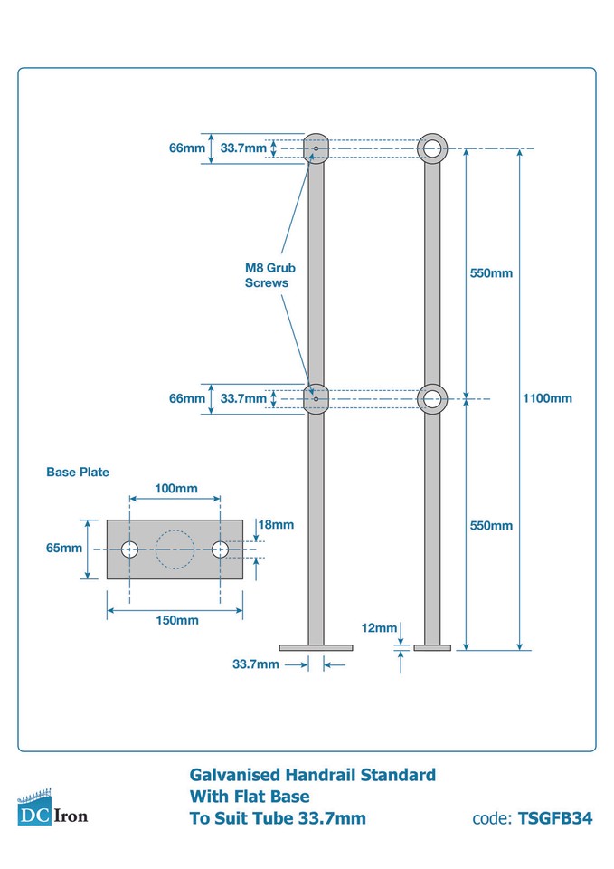 Galvanised Handrail Stanchions Tubular Standards Sticks Ball Posts ...