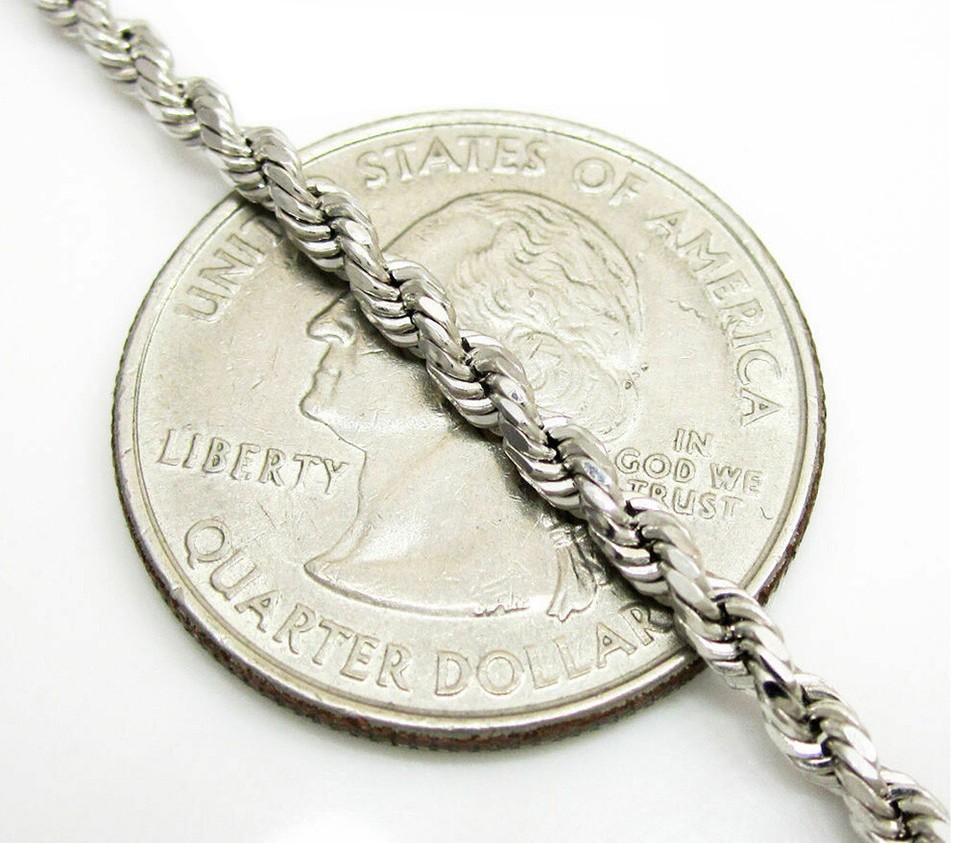 10K White Gold 2mm Diamond Cut Rope Italian Chain Necklace 16" - 24" | eBay
