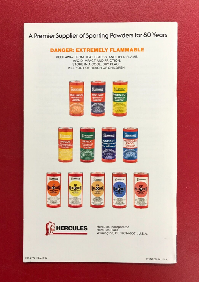 Reloaders' Guide Hercules Smokeless Powders 1992 Informational Gun Book ...