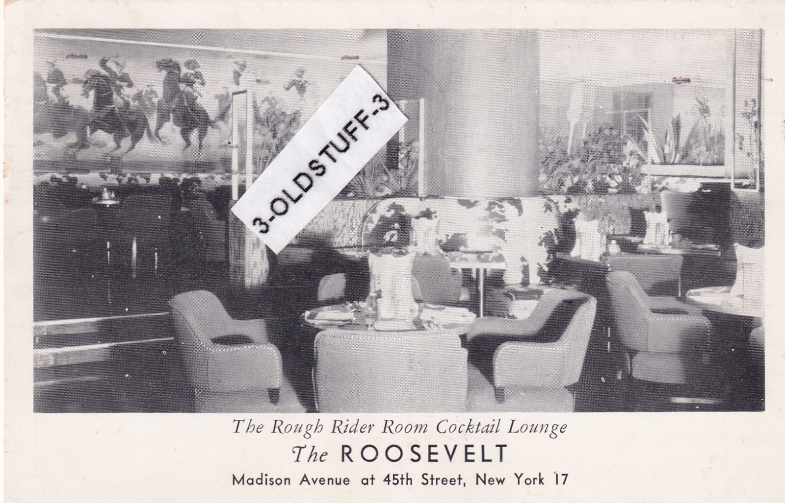 NEW YORK CITY ROOSEVELT HOTEL ROUGH RIDER COCKTAIL LOUNGE 1953 POSTCARD ...