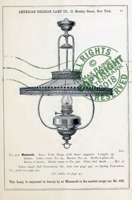 American Belgian Lamp Co (1891) CATALOG decorative oil burner lamps ...