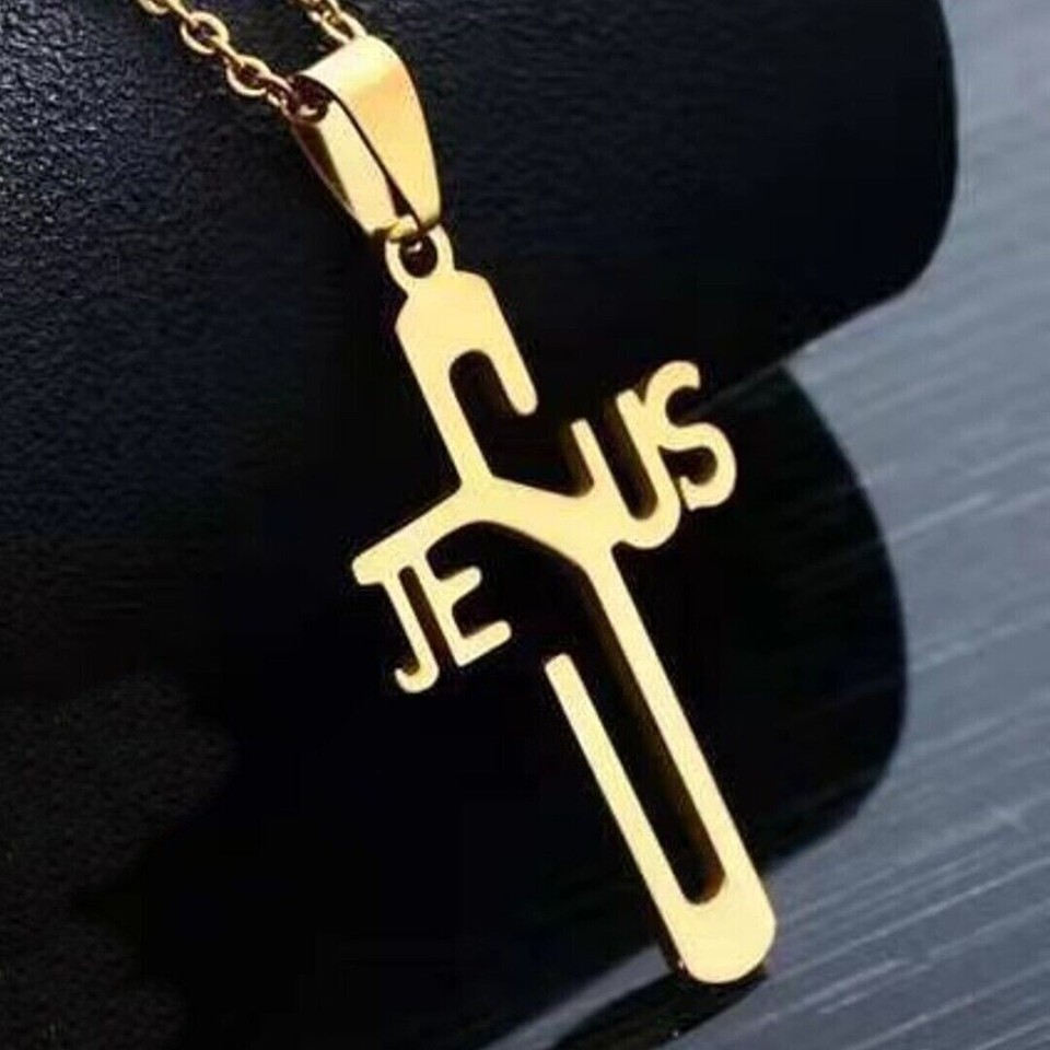 Gold Jesus Christ Crucifix Cross Pendant Necklace Chain Christian ...