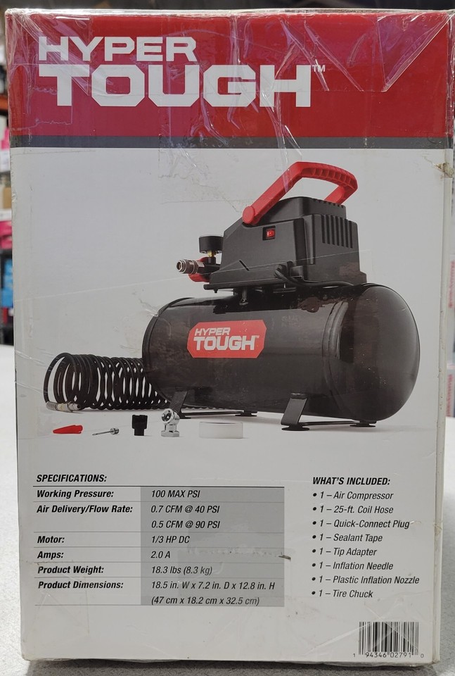 Hyper Tough 3 Gallon Oil-free Portable Air Compressor with Hose ...