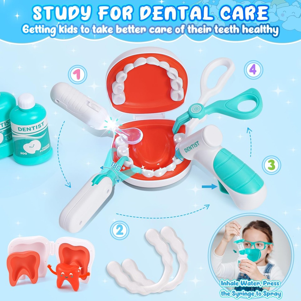 Dentist Play Set Toy for Kids, Pretend Play Medical Toy Dentist Cart ...