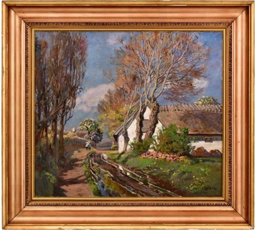 Viggo Langer Oil Painting 1920 Danish German Landscape Farmhouse Signed ...
