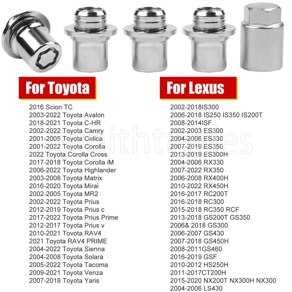 4x Wheel Locks W/ Wheel Lock Key For Toyota Camry Sienna RAV4 Lexus ...