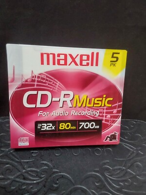 Maxell 5 Pack CD-R Music For Audio Recording 32x80min 700MB Recordable ...