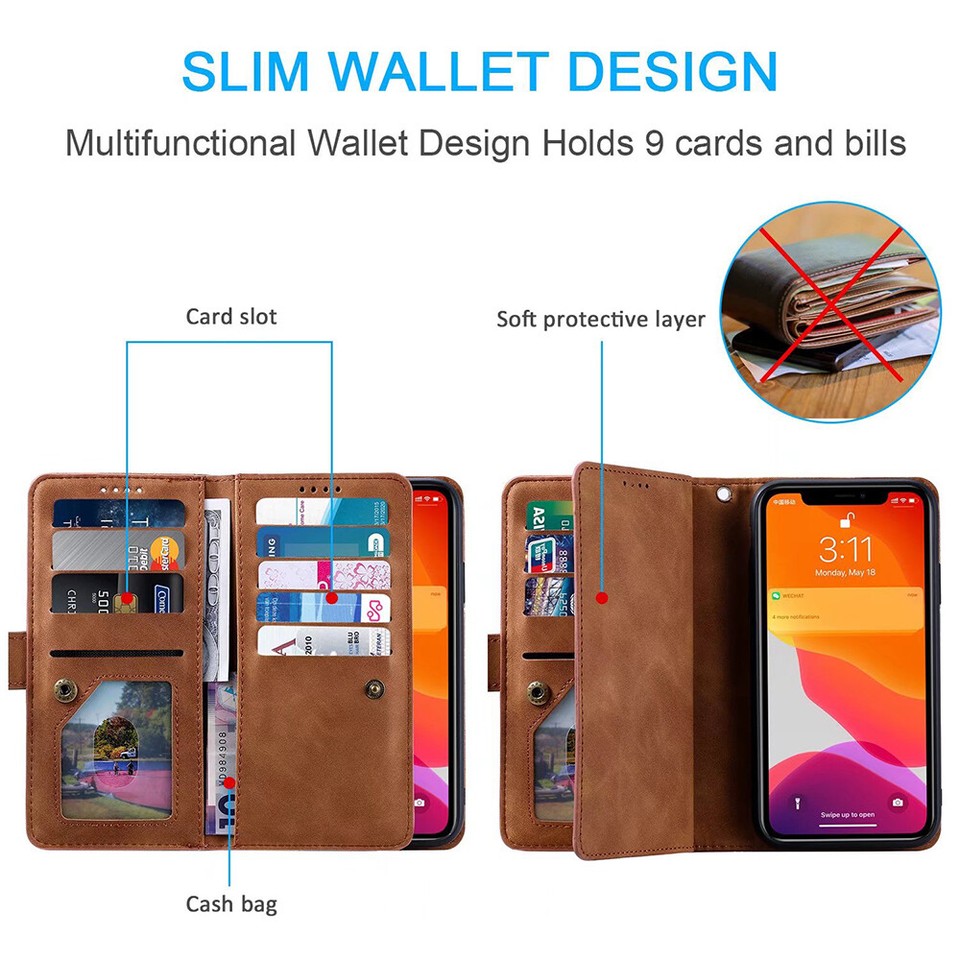 TCL 505 Wallet Case,Leather Zipper Magnetic Flip Card Phone Case For ...