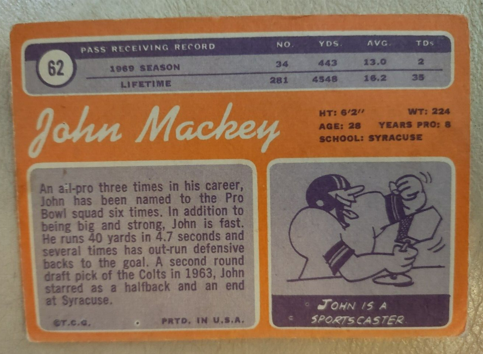 🏈 1970 Topps #62 John Mackey, Baltimore Colts 🏈 | eBay