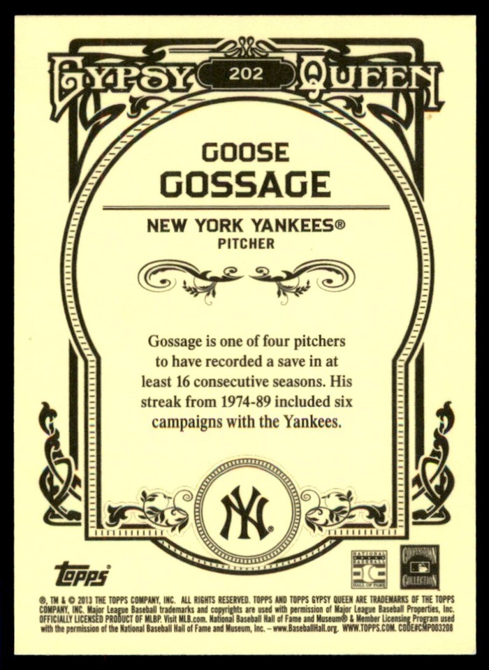 2013 Topps Gypsy Queen Rich Gossage New York Yankees #202 | eBay